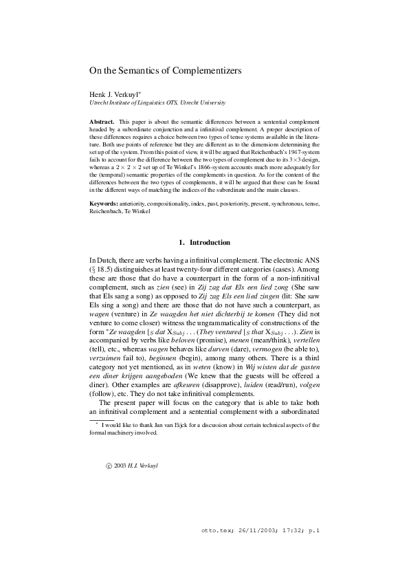 (PDF) On the Semantics of Complementizers