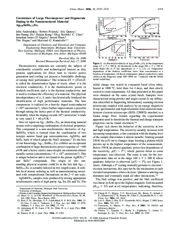 (PDF) Coexistence of Large Thermopower and Degenerate Doping in the ...