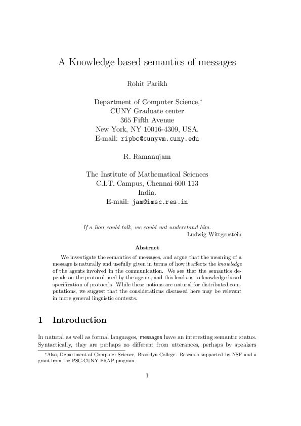 (PDF) A Knowledge Based Semantics of Messages