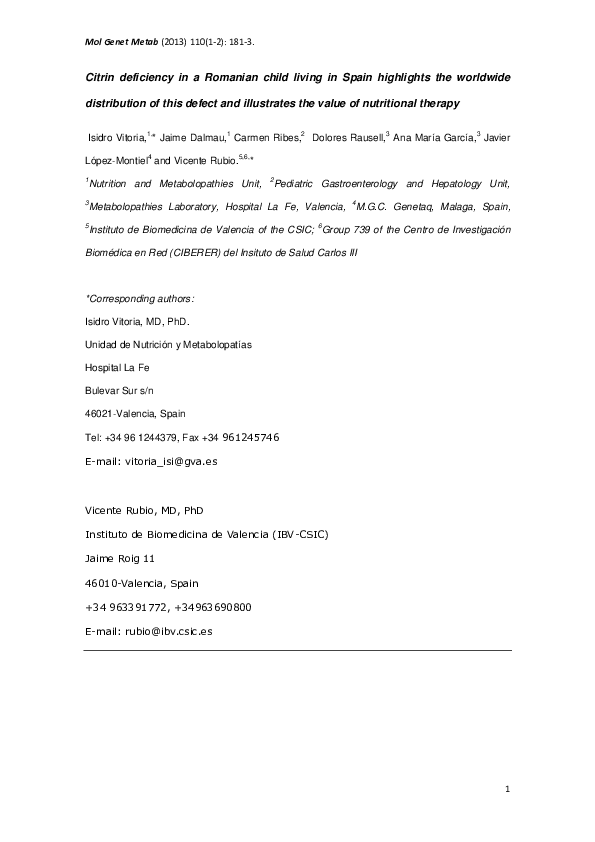 (PDF) Citrin deficiency in a Romanian child living in Spain highlights ...