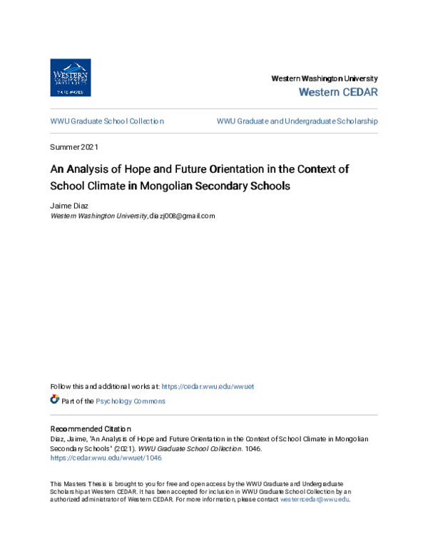 (PDF) An Analysis of Hope and Future Orientation in the Context of School Climate in Mongolian ...
