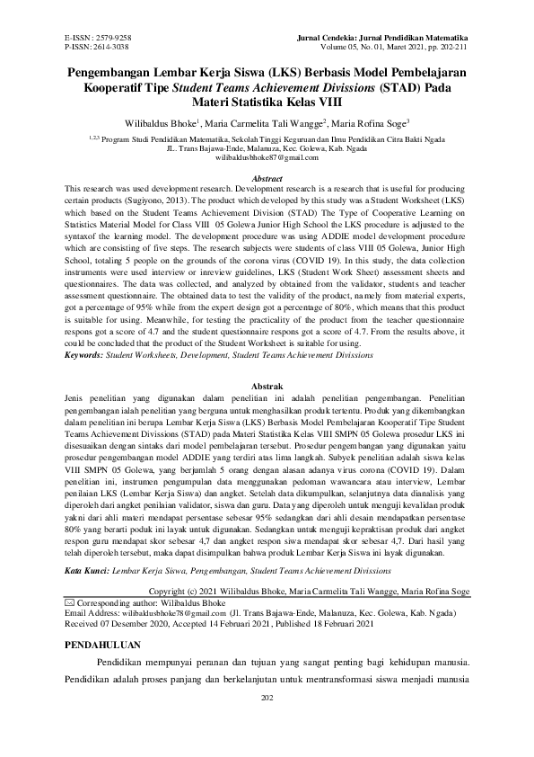 (PDF) Pengembangan Lembar Kerja Siswa (LKS) Berbasis Model Kooperatif Tipe Think Pair Share (TPS ...