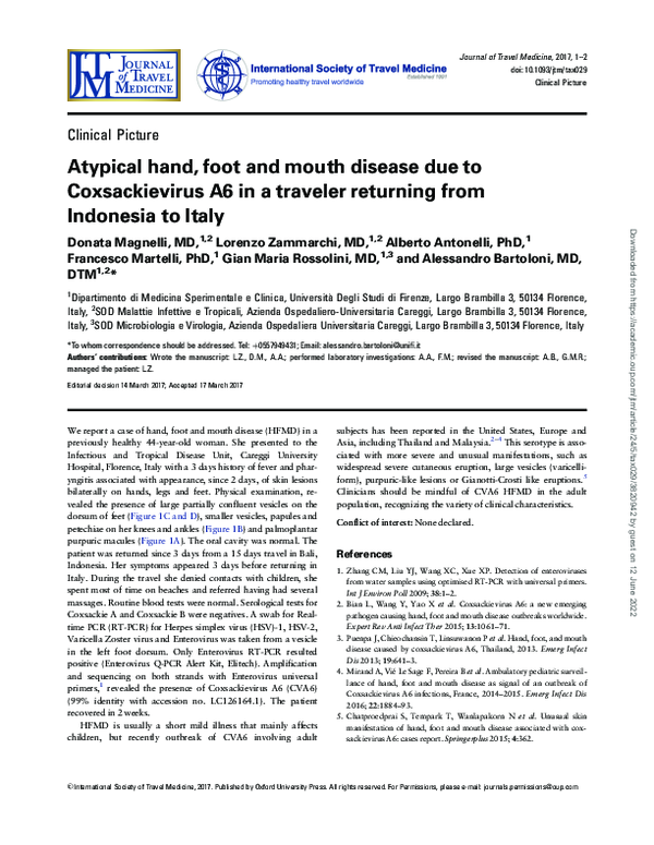 (PDF) Atypical hand, foot and mouth disease due to Coxsackievirus A6 in ...