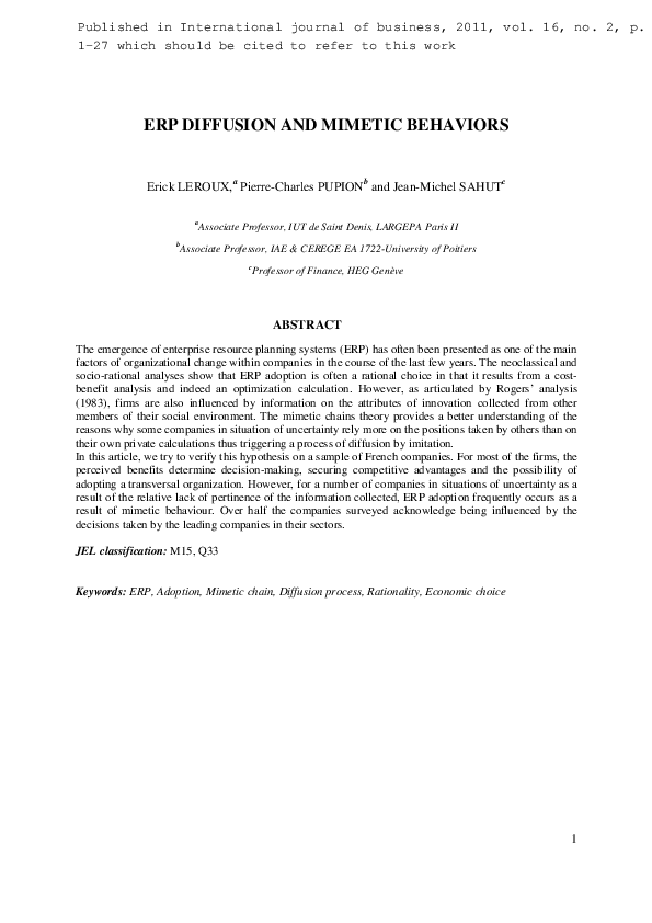 (PDF) ERP Diffusion and Mimetic Behaviors