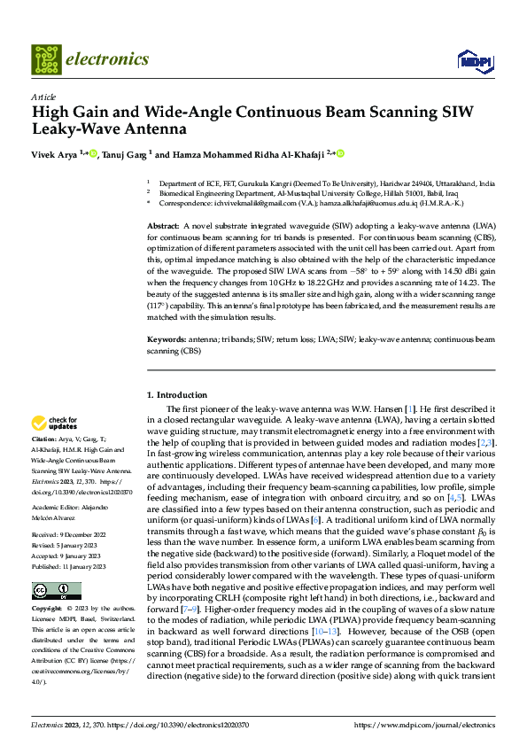 (PDF) High Gain and Wide Angle Continuous Beam Scanning SIW Leaky Wave ...