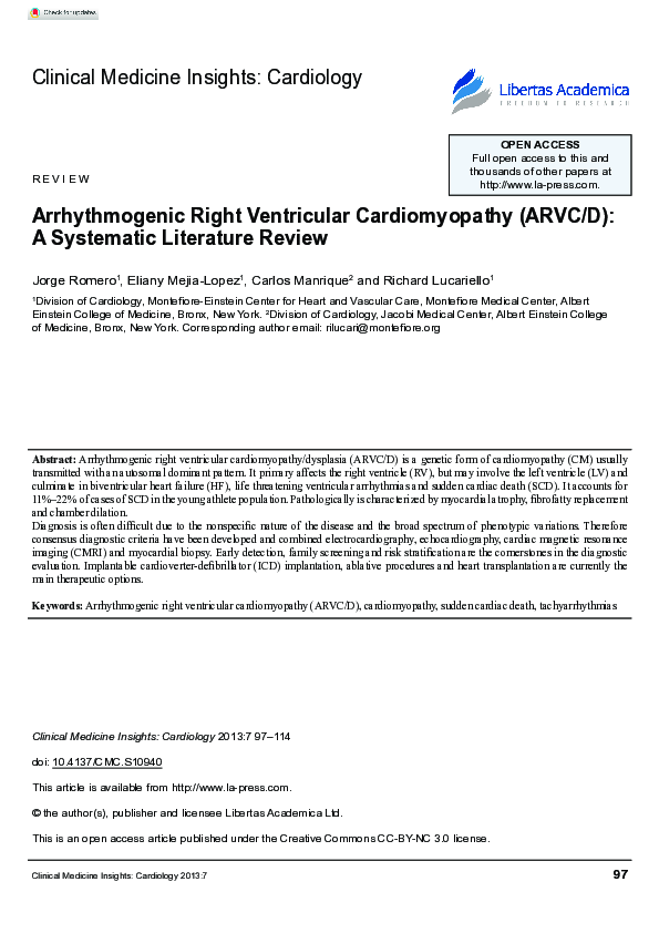 (PDF) Arrhythmogenic Right Ventricular Cardiomyopathy (ARVC/D): A ...