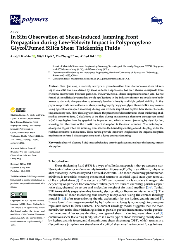(PDF) In Situ Observation of Shear-Induced Jamming Front Propagation ...
