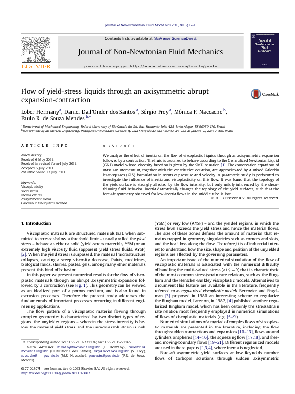 (PDF) Flow of yield-stress liquids through an axisymmetric abrupt ...
