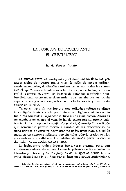 (PDF) La posición de Proclo ante el cristianismo