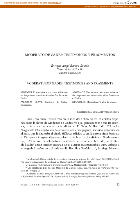 (PDF) Moderatus of Gades: testimonies and fragments
