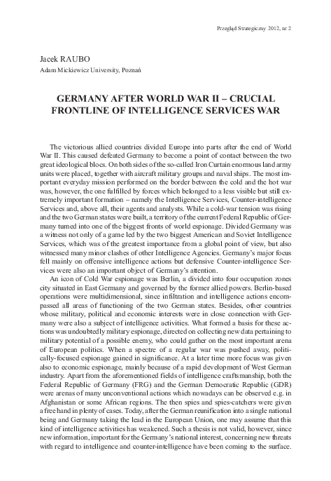 (PDF) Germany after World War II – Crucial Frontline of Intelligence ...