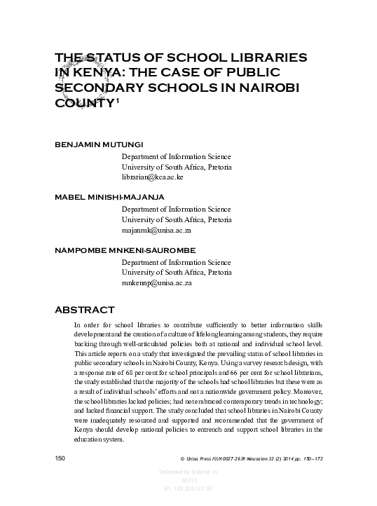 (PDF) The Status of School Libraries in Kenya: The Case of Public ...