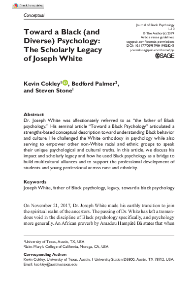 (PDF) Toward a Black (and Diverse) Psychology: The Scholarly Legacy of ...