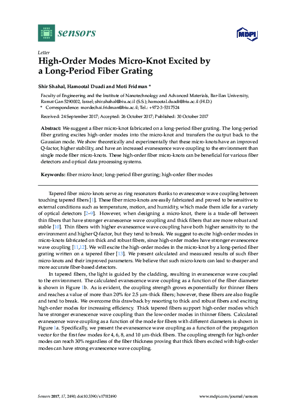 (PDF) High-Order Modes Micro-Knot Excited by a Long-Period Fiber Grating