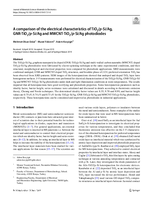 (PDF) A comparison of the electrical characteristics of TiO2/p-Si/Ag ...