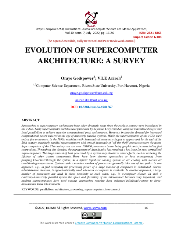 (PDF) Evolution of Supercomputer Architecture: A Survey