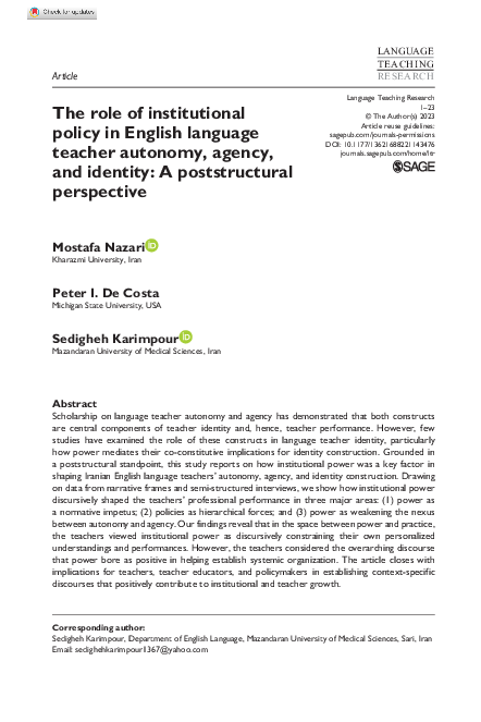 (PDF) The role of institutional policy in English language teacher ...