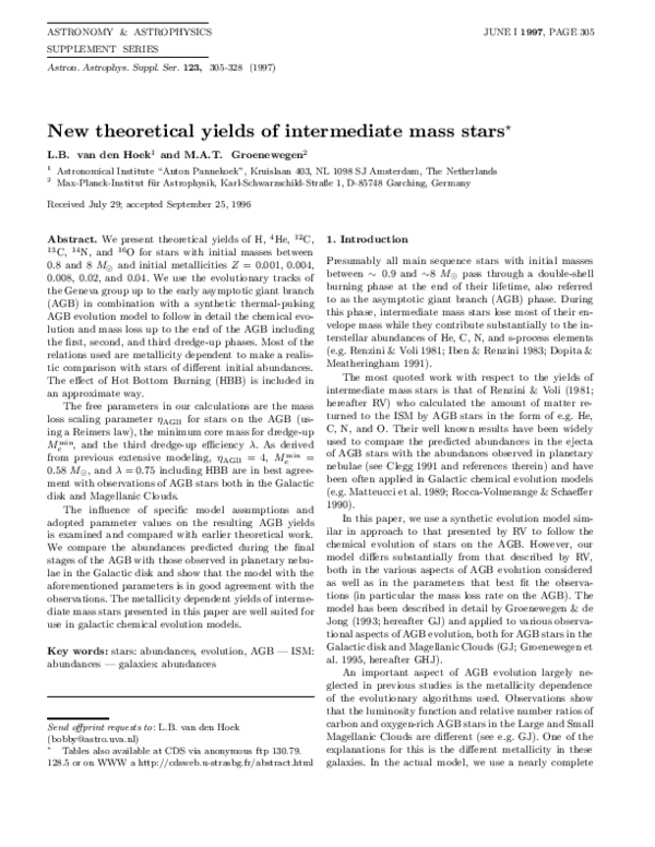 (PDF) New theoretical yields of intermediate mass stars