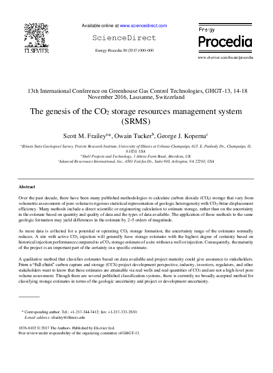 (PDF) The Genesis of the CO2 Storage Resources Management System (SRMS)