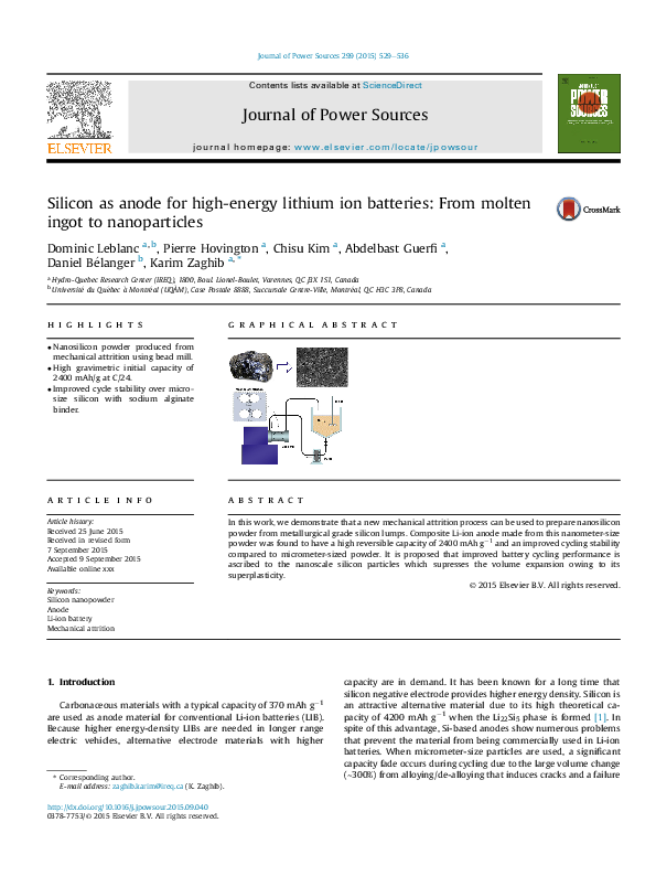 (PDF) Silicon as anode for high-energy lithium ion batteries: From ...