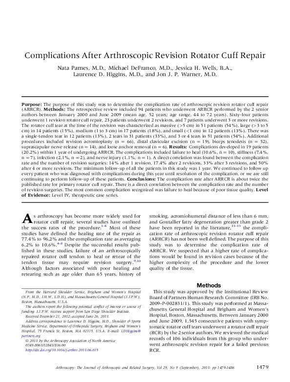(PDF) Complications After Arthroscopic Revision Rotator Cuff Repair
