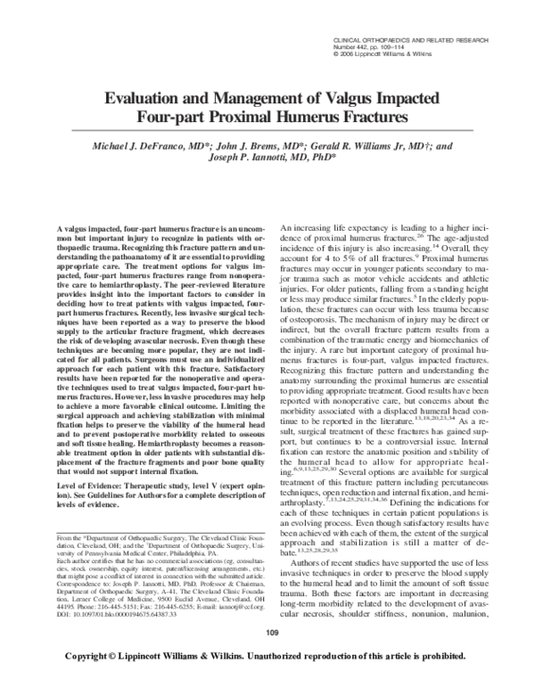 (PDF) Evaluation and Management of Valgus Impacted Four-part Proximal ...