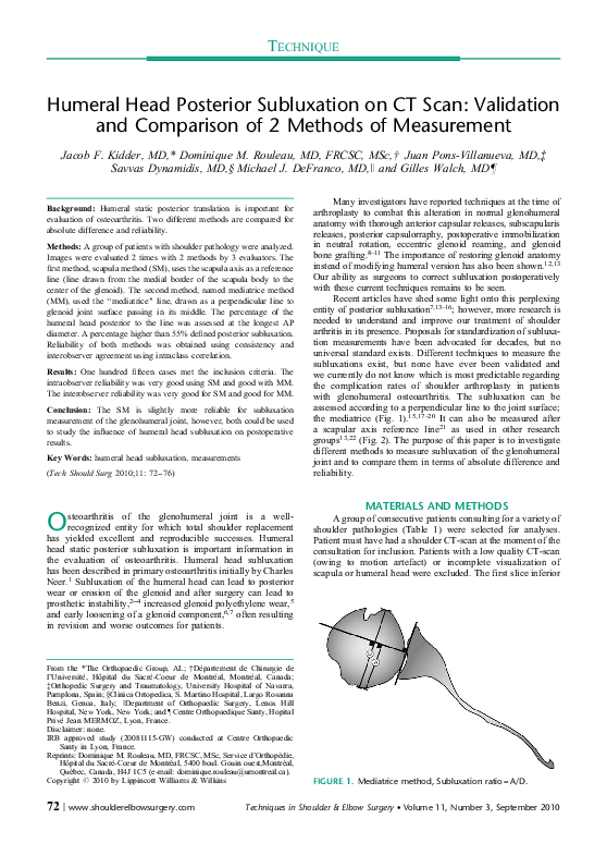 (PDF) Humeral Head Posterior Subluxation on CT Scan: Validation and ...
