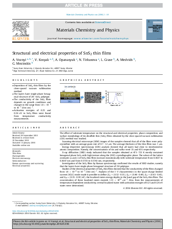 (PDF) Structural and electrical properties of SnS2 thin films