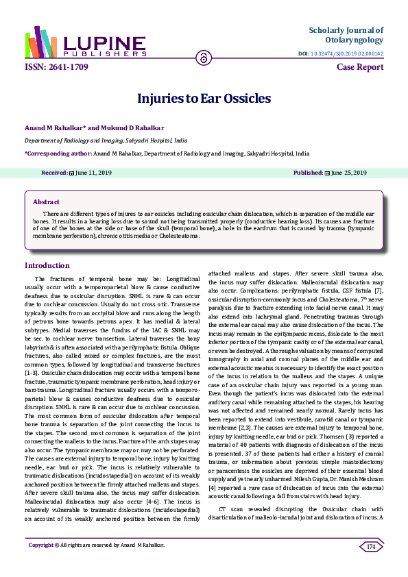(PDF) Injuries to Ear Ossicles