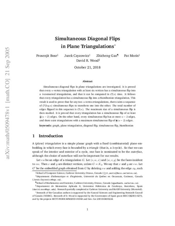 (PDF) Simultaneous diagonal flips in plane triangulations