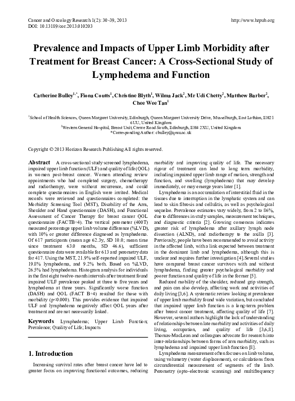 (PDF) Prevalence and Impacts of Upper Limb Morbidity after Treatment ...