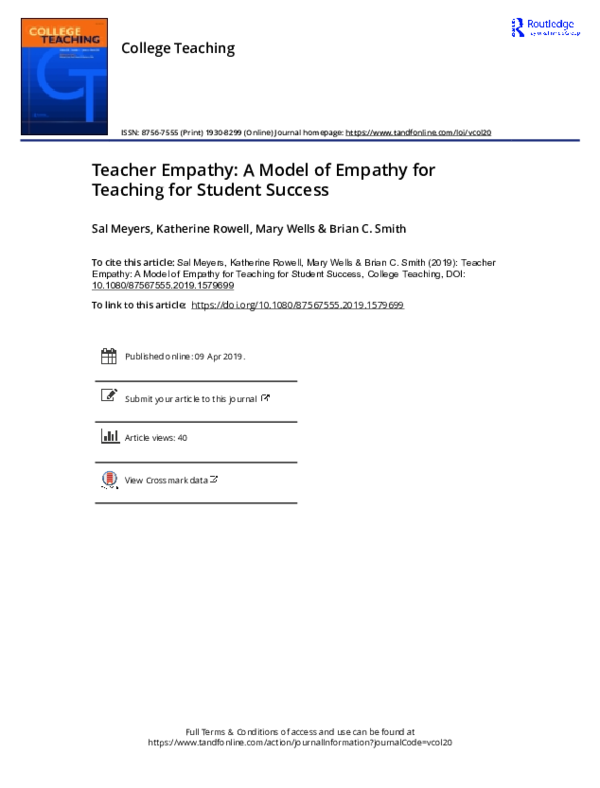(PDF) Teacher Empathy: A Model of Empathy for Teaching for Student Success