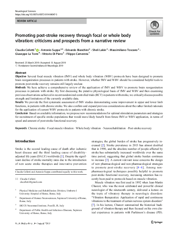 (PDF) Promoting post-stroke recovery through focal or whole body vibration: criticisms and ...