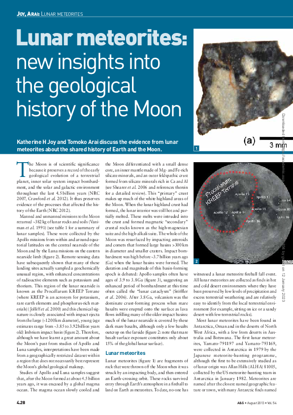 (PDF) Lunar meteorites: new insights into the geological history of the ...
