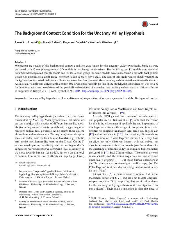 (PDF) The Background Context Condition for the Uncanny Valley Hypothesis