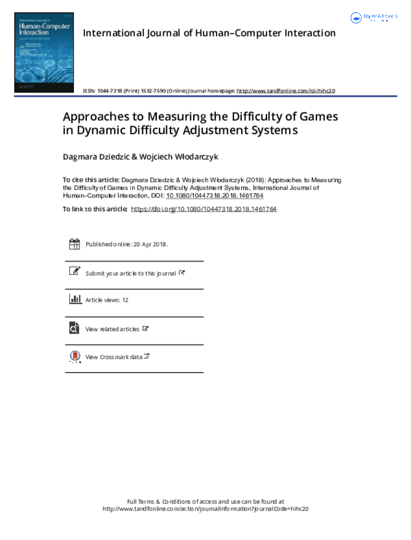 (PDF) Approaches to Measuring the Difficulty of Games in Dynamic ...