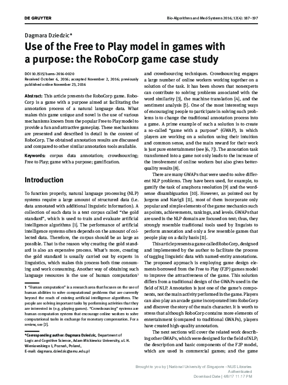 (PDF) Free to Play Mechanics in RoboCorp Game