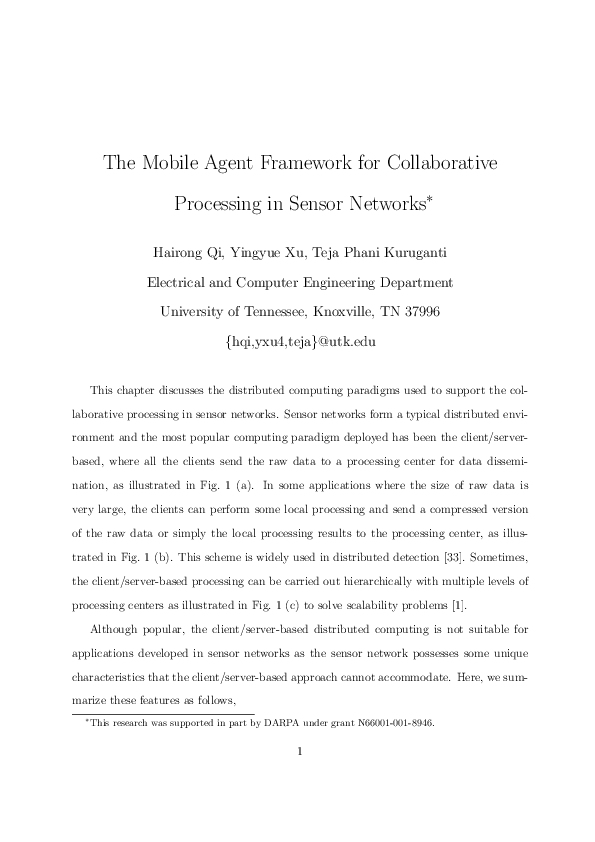 Pdf The Mobile Agent Framework For Collaborative Processing In Sensor Networks