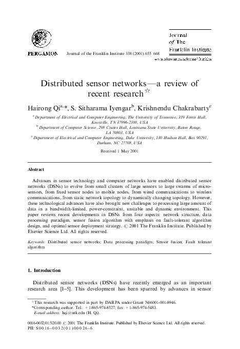 (PDF) Distributed sensor networks—a review of recent research
