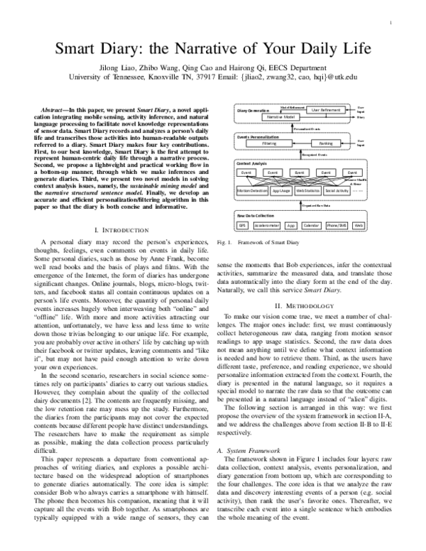 (PDF) Smart Diary: the Narrative of Your Daily Life