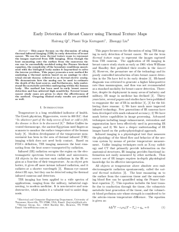 (PDF) Early detection of breast cancer using thermal texture maps