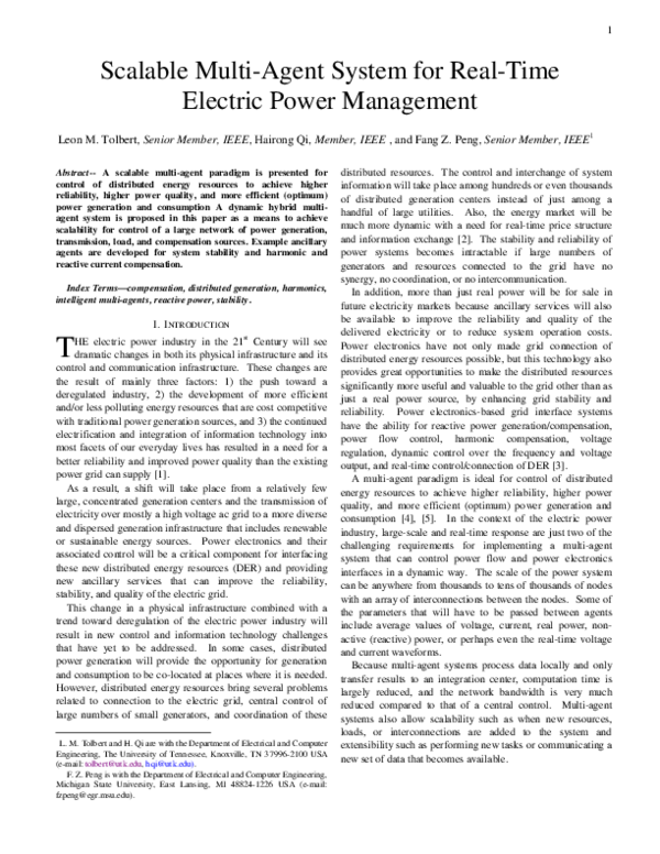 Pdf Scalable Multi Agent System For Real Time Electric Power Management