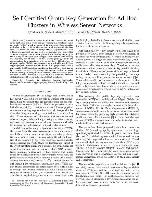 (PDF) Self-certified group key generation for ad hoc clusters in wireless sensor networks ...
