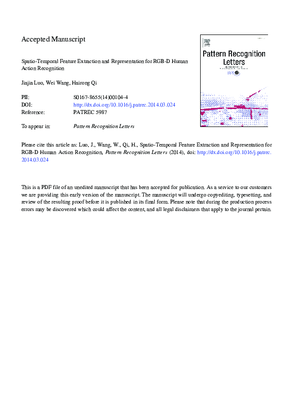 Pdf Spatio Temporal Feature Extraction And Representation For Rgb D
