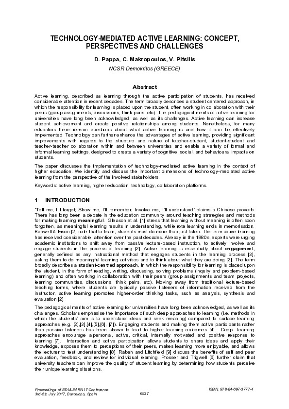 (PDF) Technology-Mediated Active Learning: Concept, Perspectives and Challenges