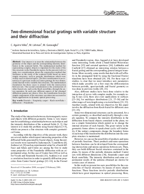 Pdf Two Dimensional Fractal Gratings With Variable Structure And