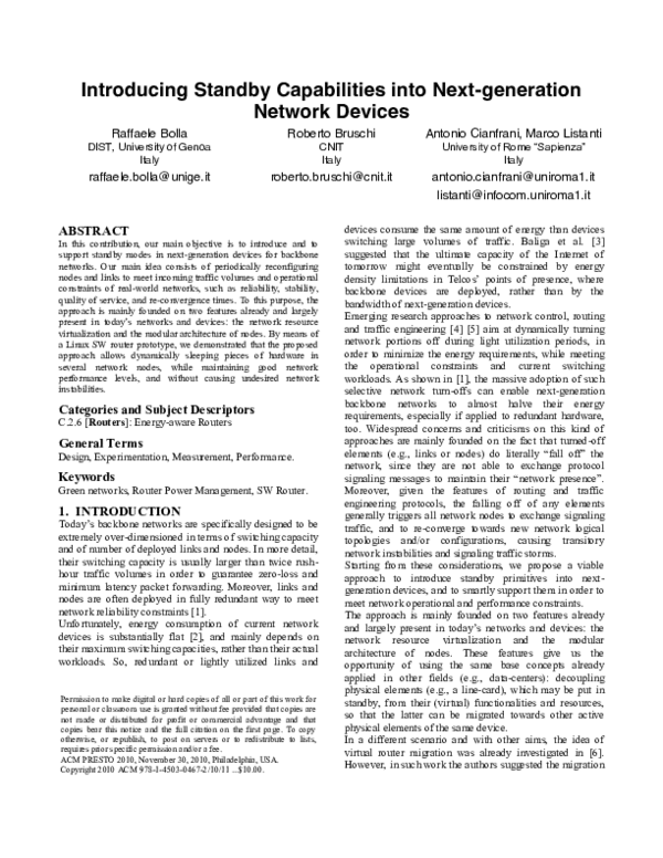 (PDF) Introducing standby capabilities into next-generation network devices