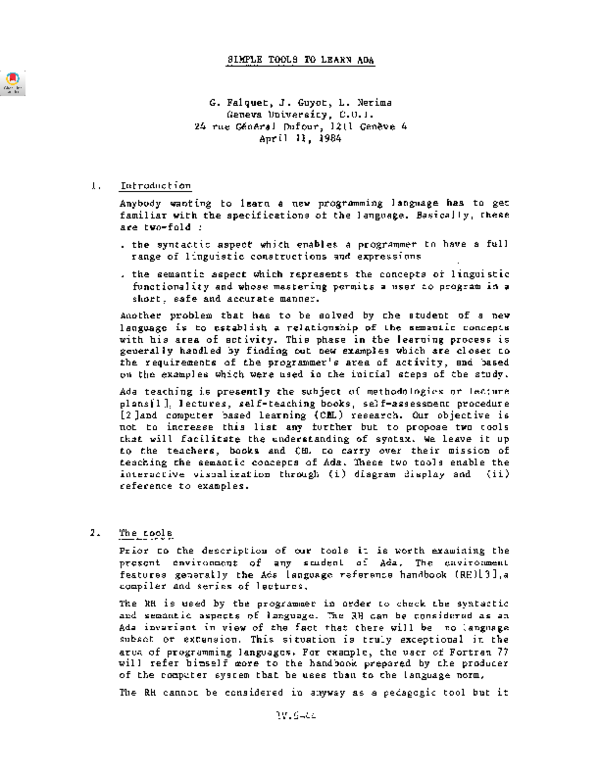(PDF) Simple tools to learn Ada