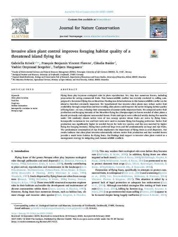 (PDF) Invasive alien plant control improves foraging habitat quality of ...