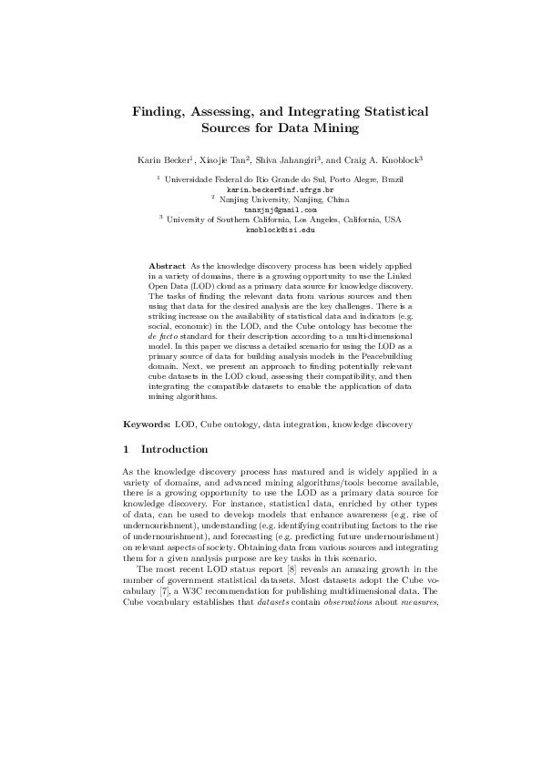 (PDF) Finding, Assessing, and Integrating Statistical Sources for Data Mining